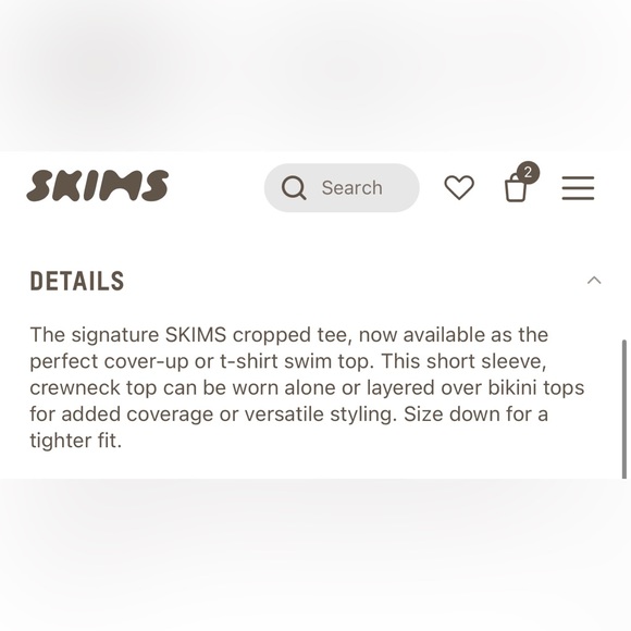 SKIMS | Swim | Skims Signature Swim Tshirt In Cocoa Size Xl New With ...